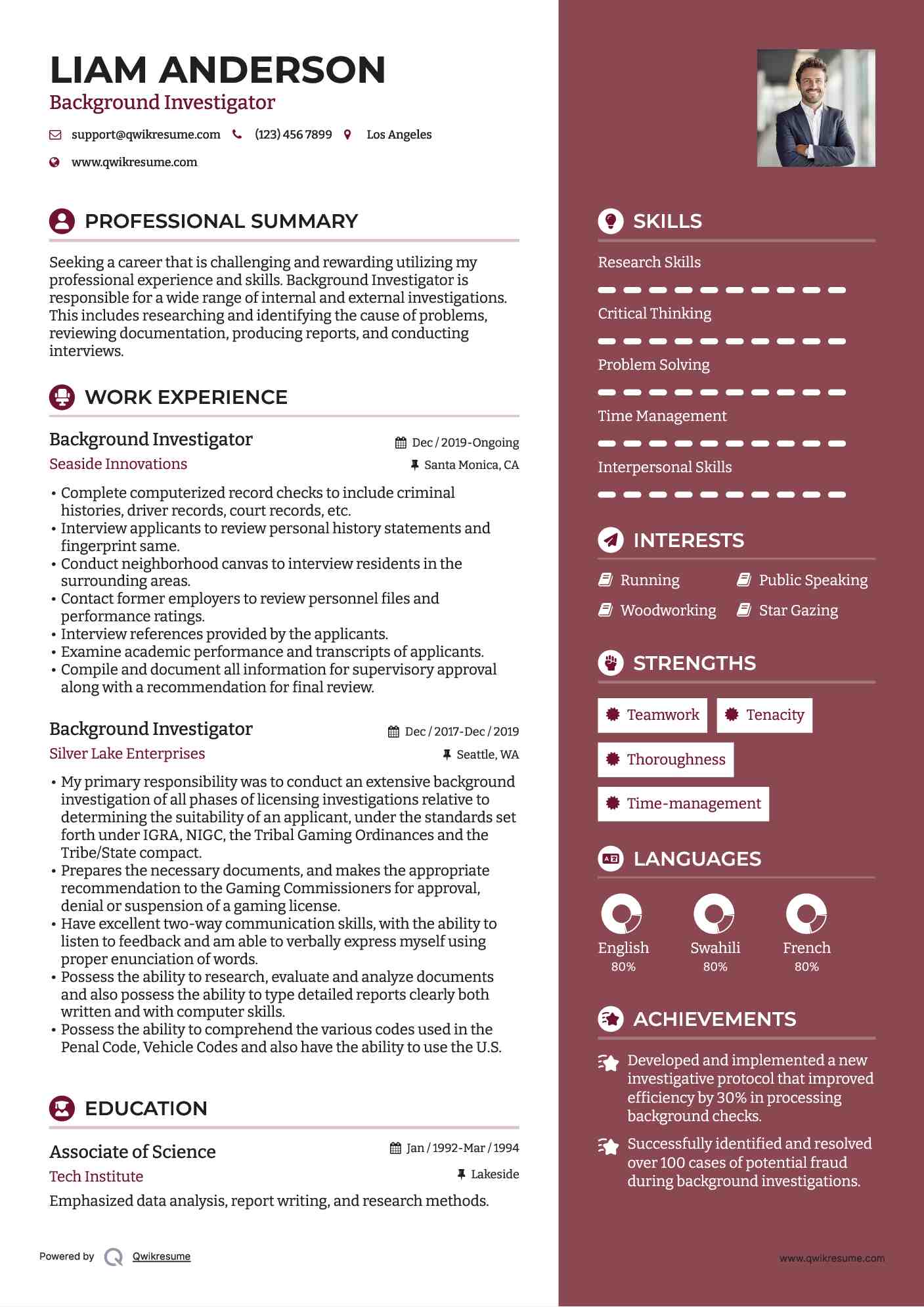 Background Investigator Resume Samples QwikResume