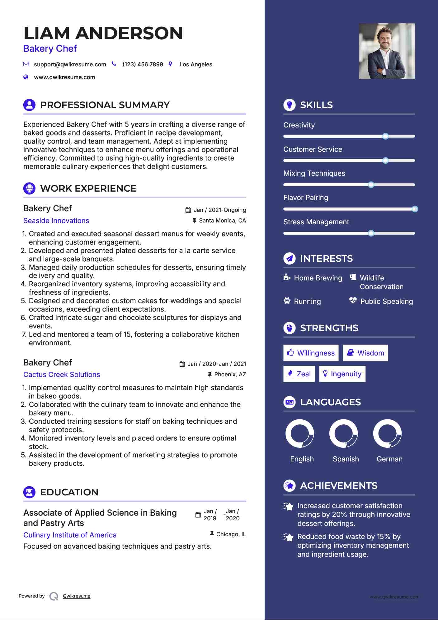 Bakery Chef Resume Samples QwikResume