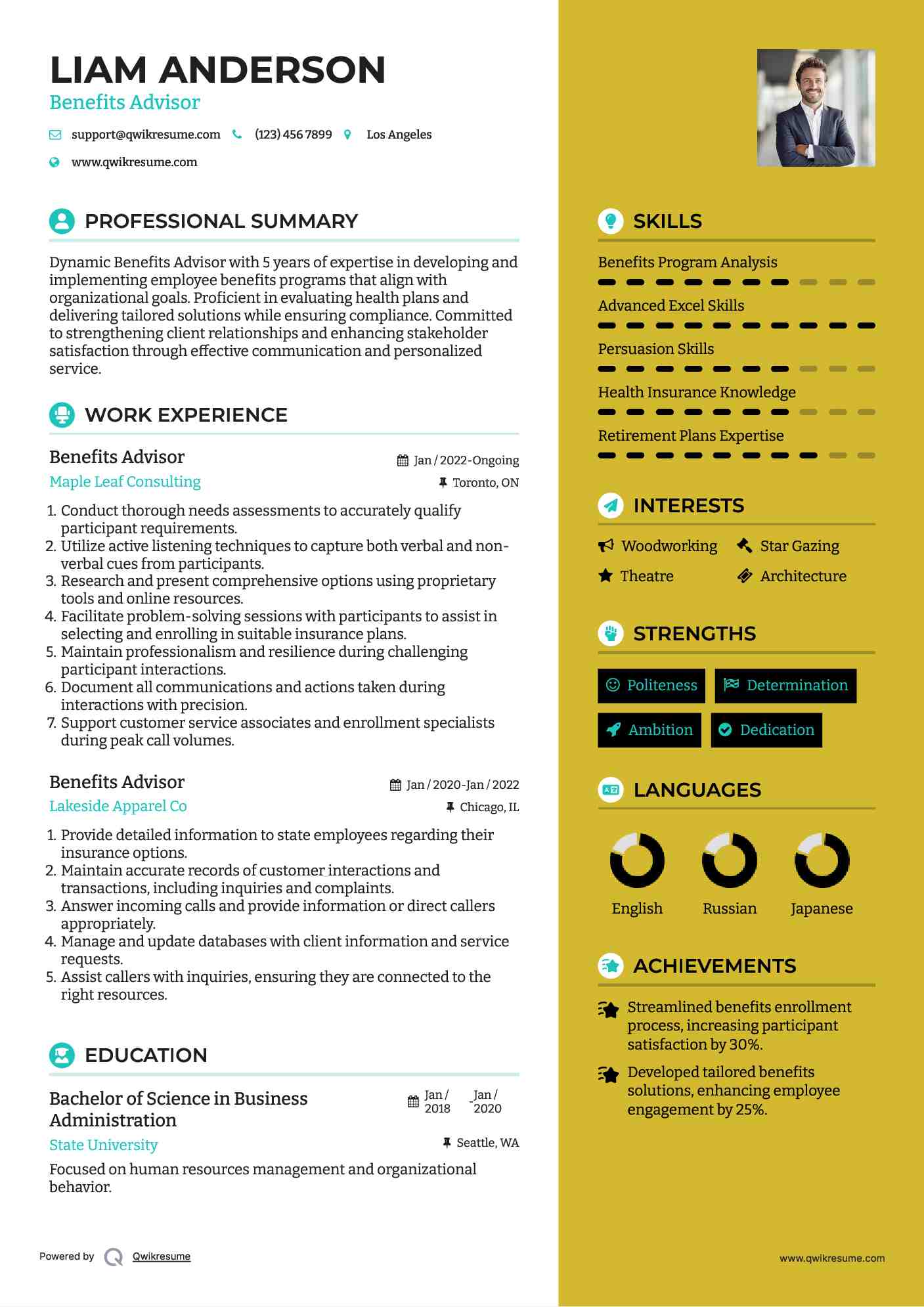 Benefits Advisor Resume Samples QwikResume