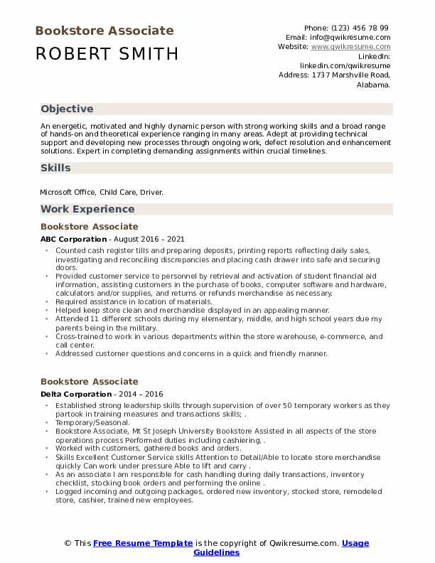 Bookstore Associate Resume Samples | QwikResume
