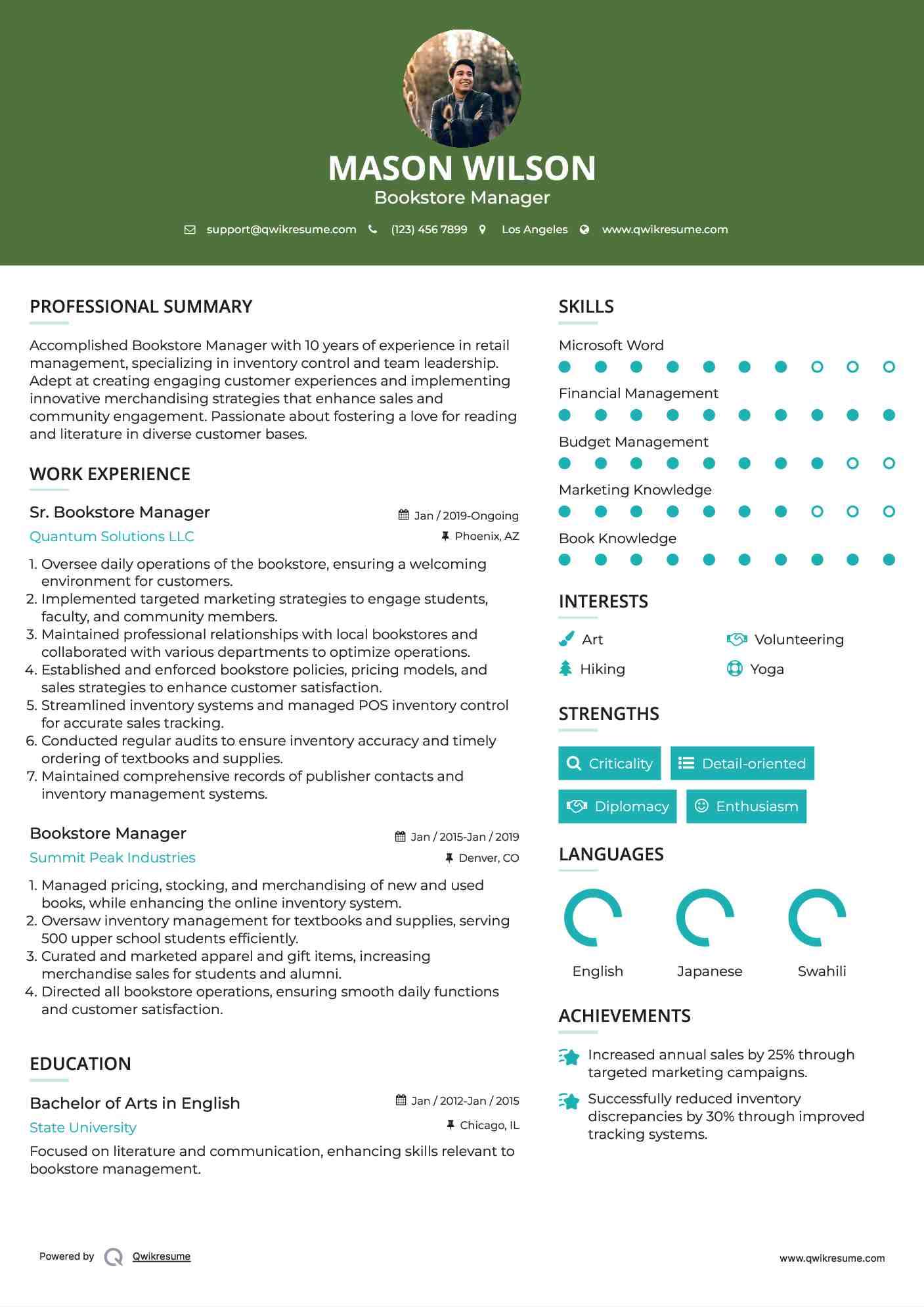 Bookstore Manager Resume Samples QwikResume bookstore-manager-resume-samples-qwikresume