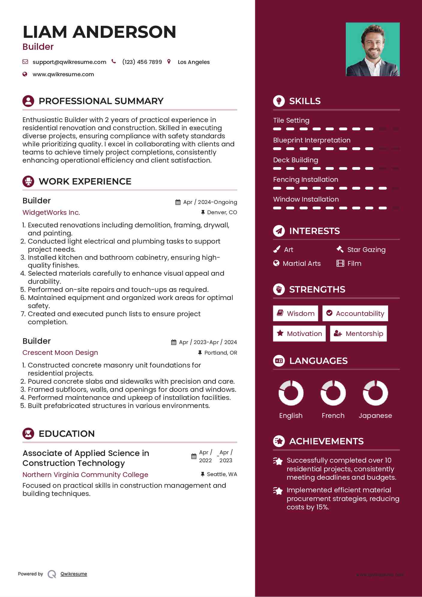 Builder Resume Samples QwikResume