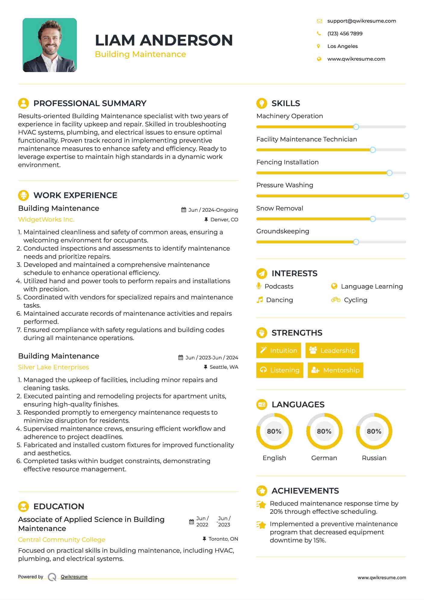 Building Maintenance Resume Samples QwikResume
