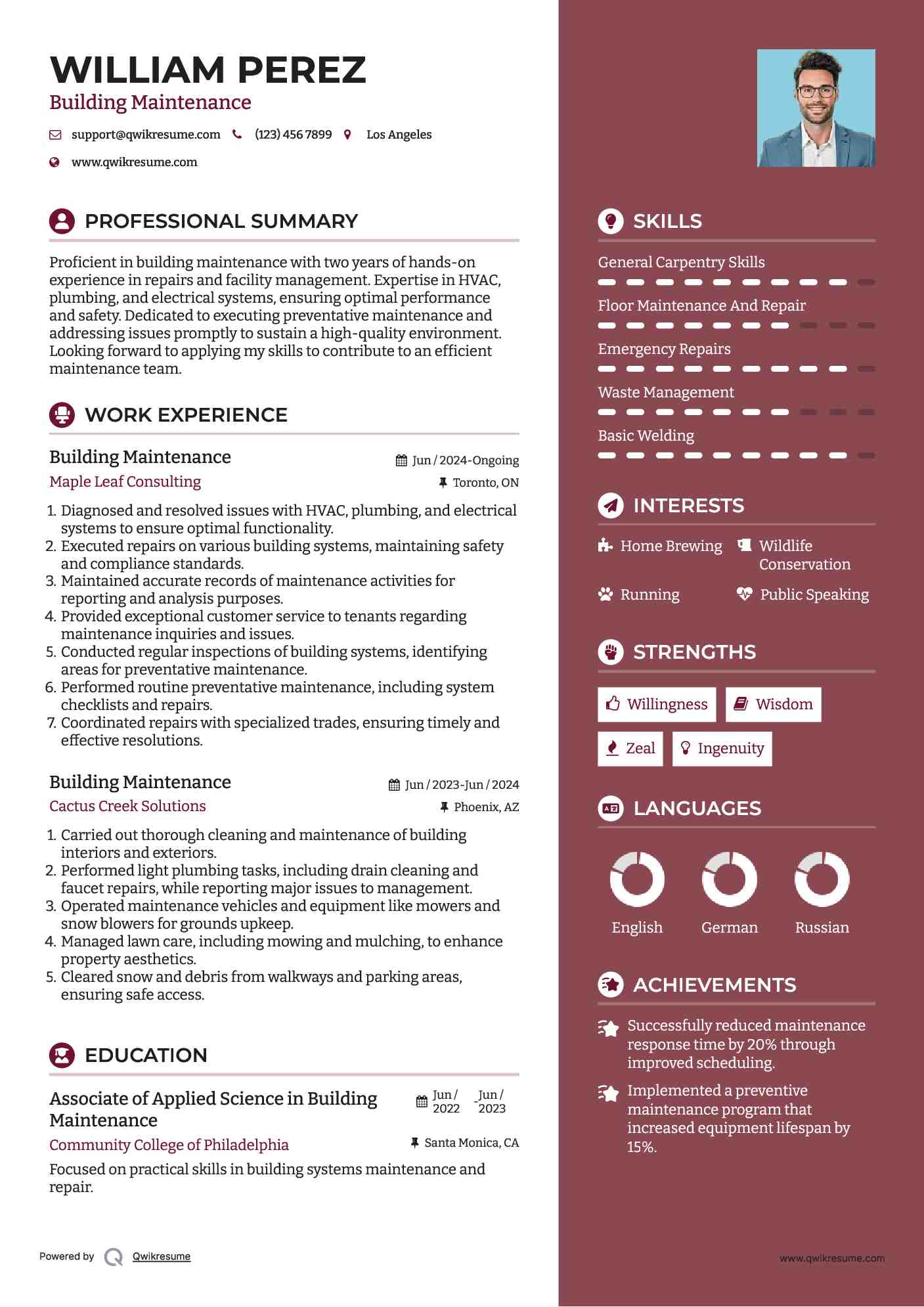 Building Maintenance Resume Examples