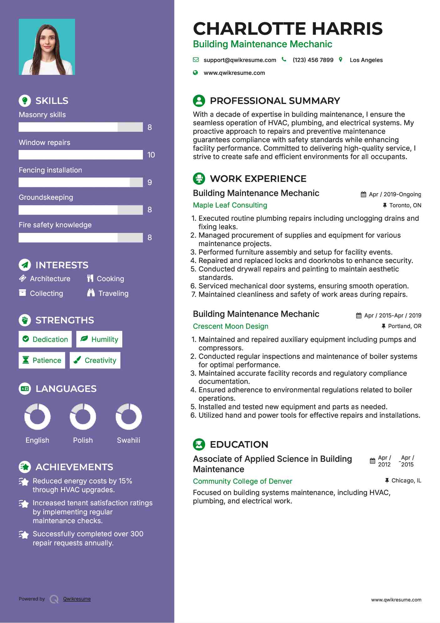 Building Maintenance Mechanic Resume Samples QwikResume