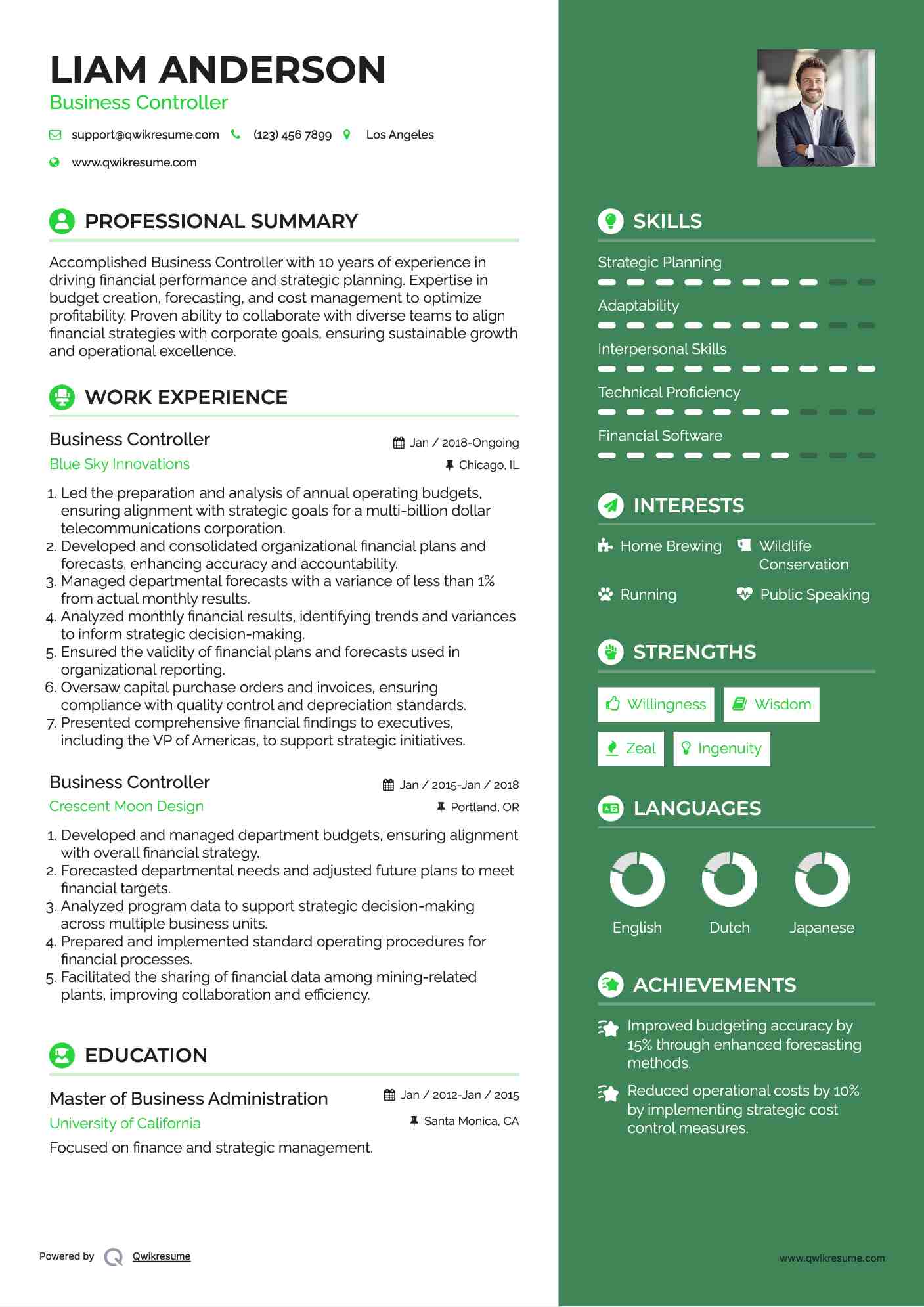 Business Controller Resume Samples QwikResume