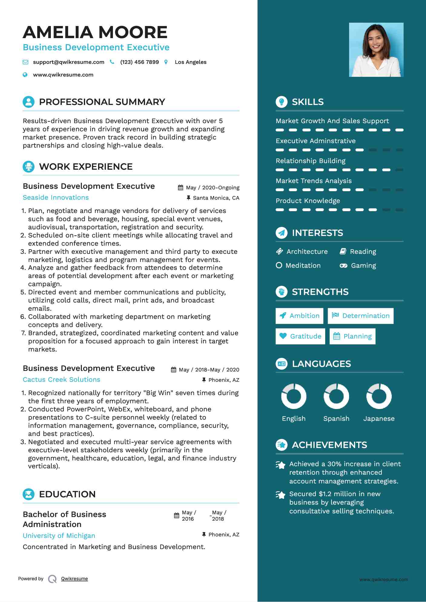 Business Development Executive Resume Samples QwikResume