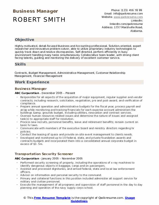 Business Manager Resume Samples QwikResume