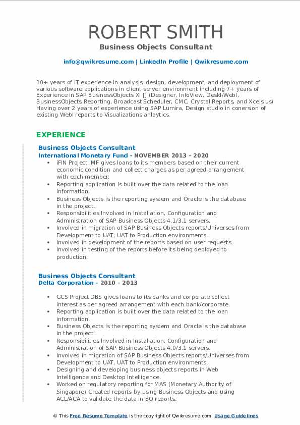 Business Objects Developer Resume Samples | QwikResume