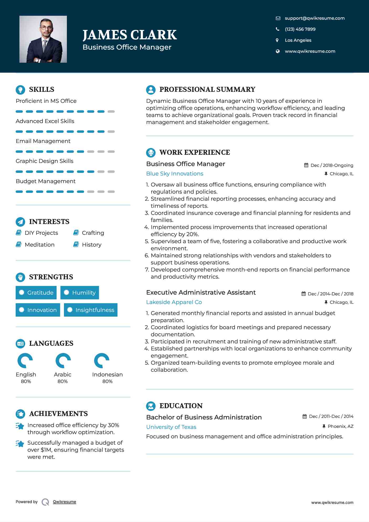 Business Office Manager Resume Samples QwikResume