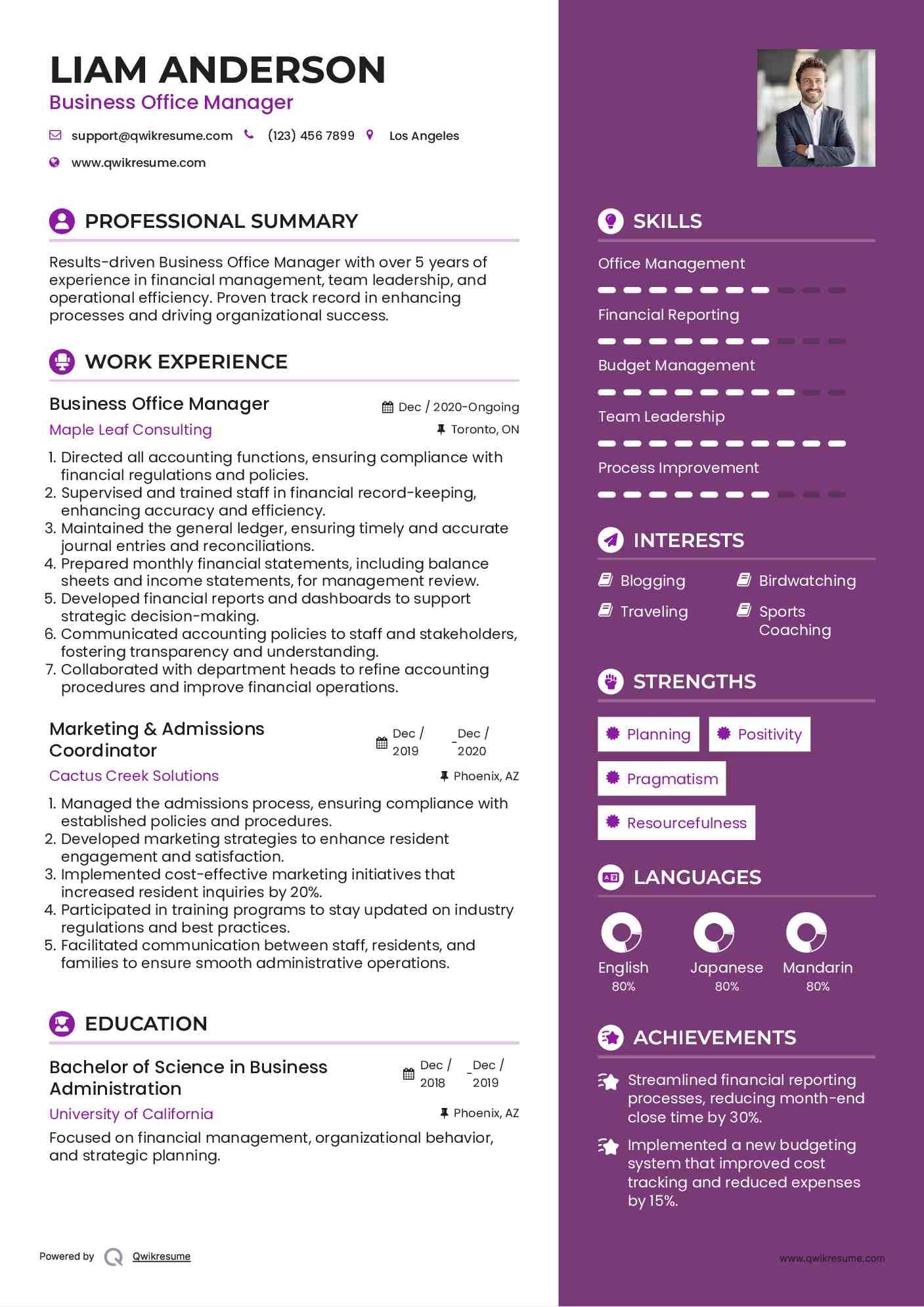 Business Office Manager Resume Samples QwikResume