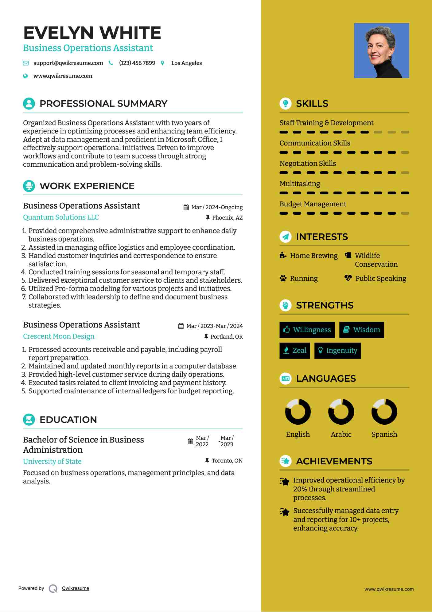 Business Operations Assistant Resume Samples QwikResume