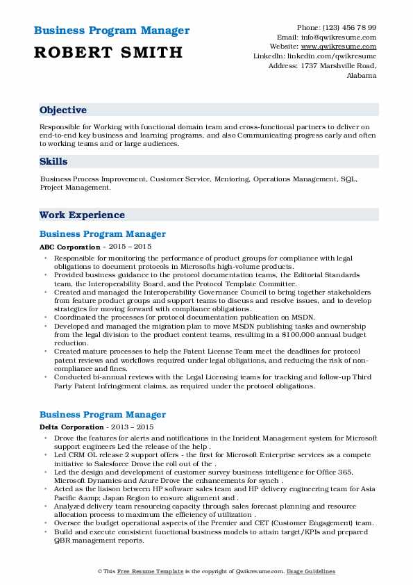 Business Program Manager Resume Samples | QwikResume