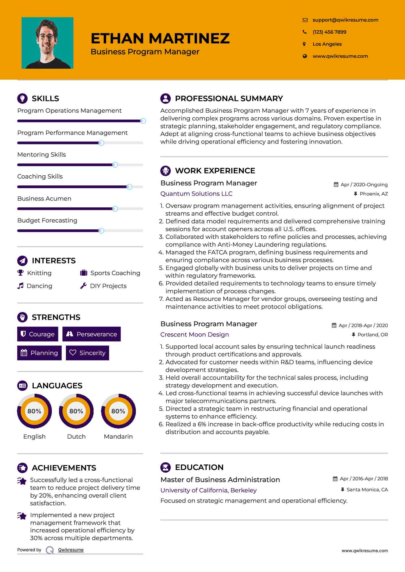 Program Manager Resume Samples | QwikResume