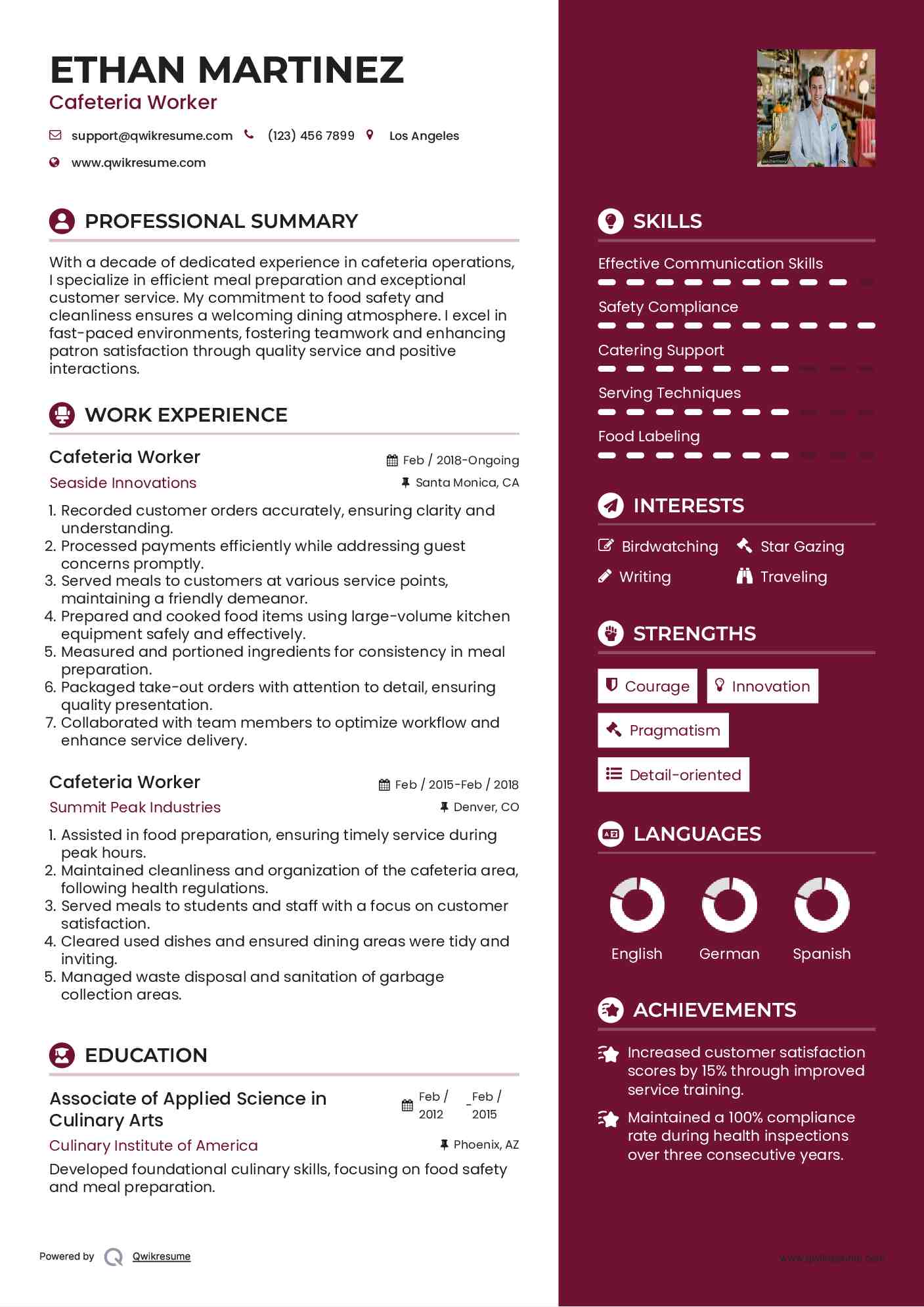 Cafeteria Worker Resume Samples QwikResume Cafeteria Worker Resume Samples QwikResume