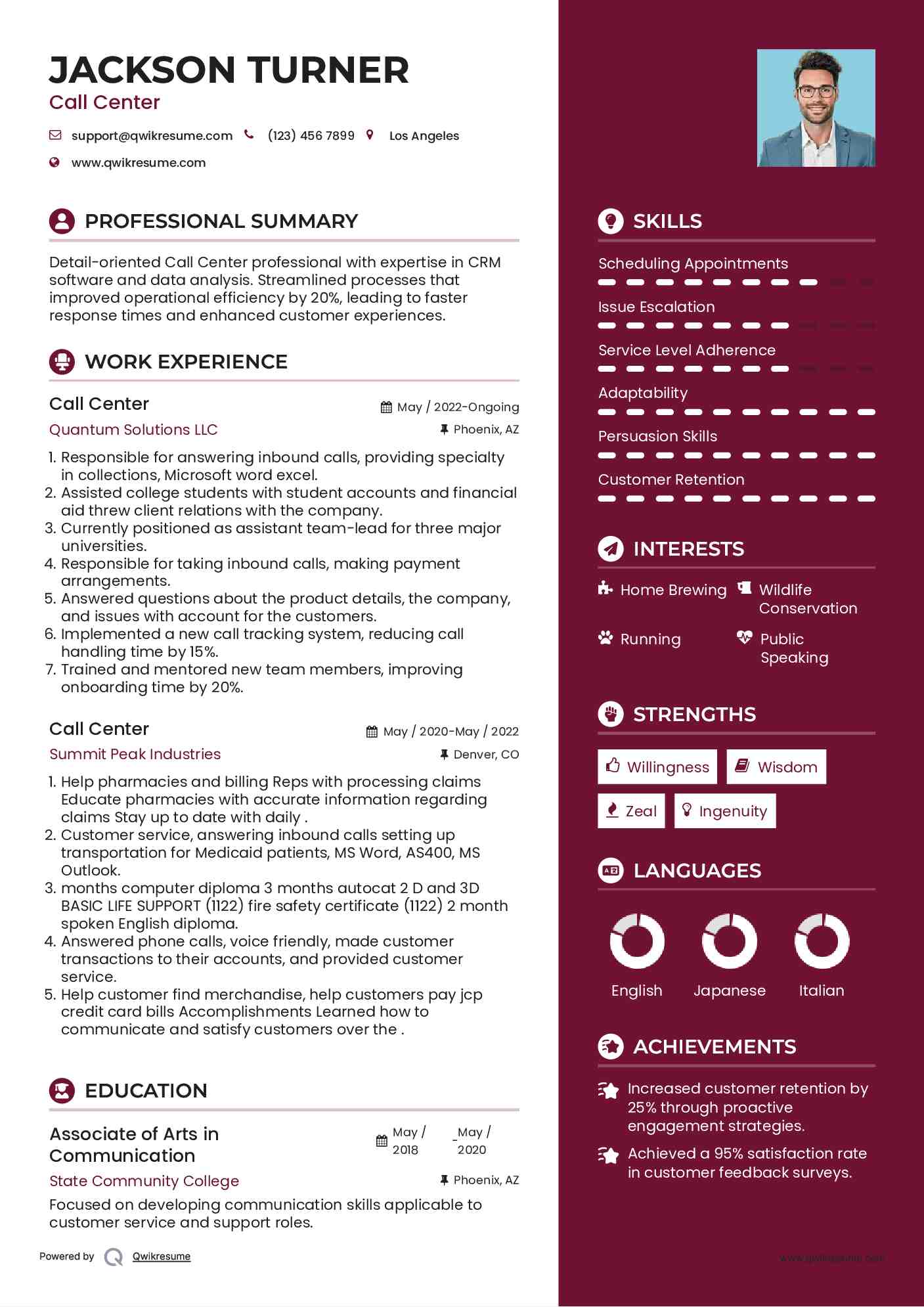 10 Call Center Resume Samples Templates For 2025