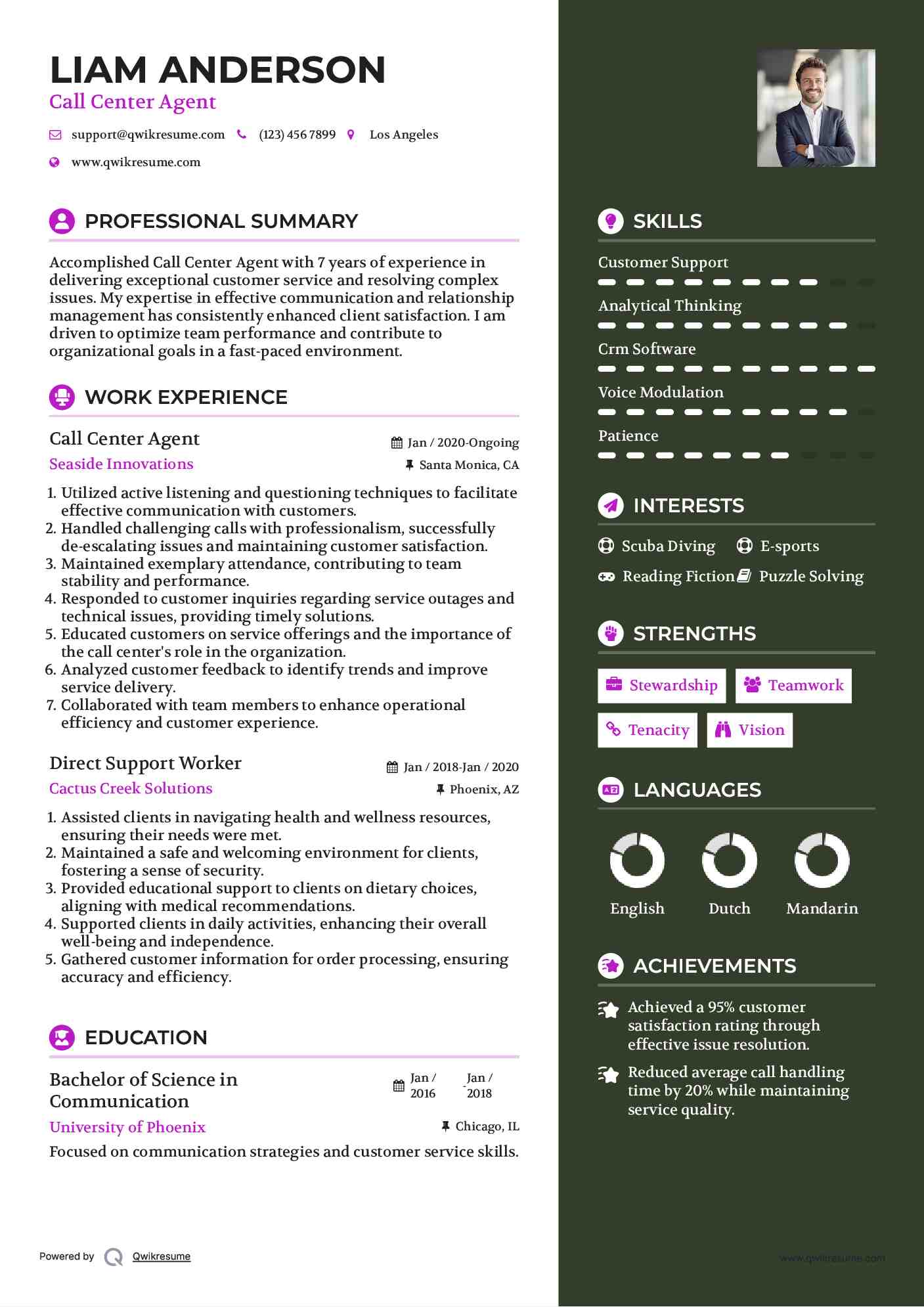 Call Center Agent Resume Samples QwikResume