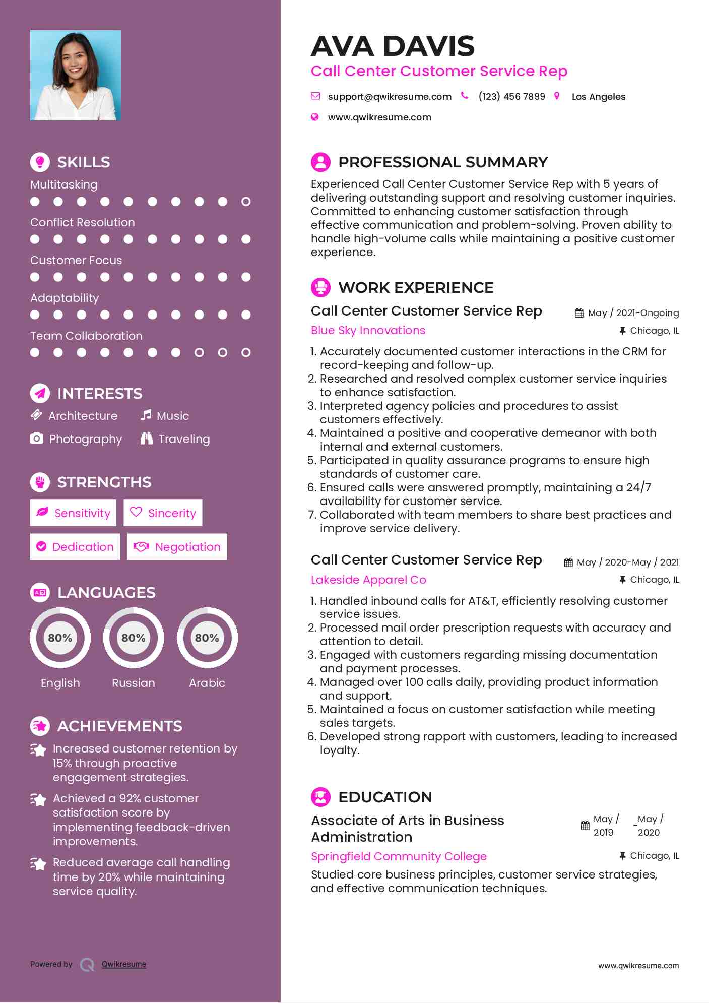 Sample Resume For Customer Service Representative Call Center 