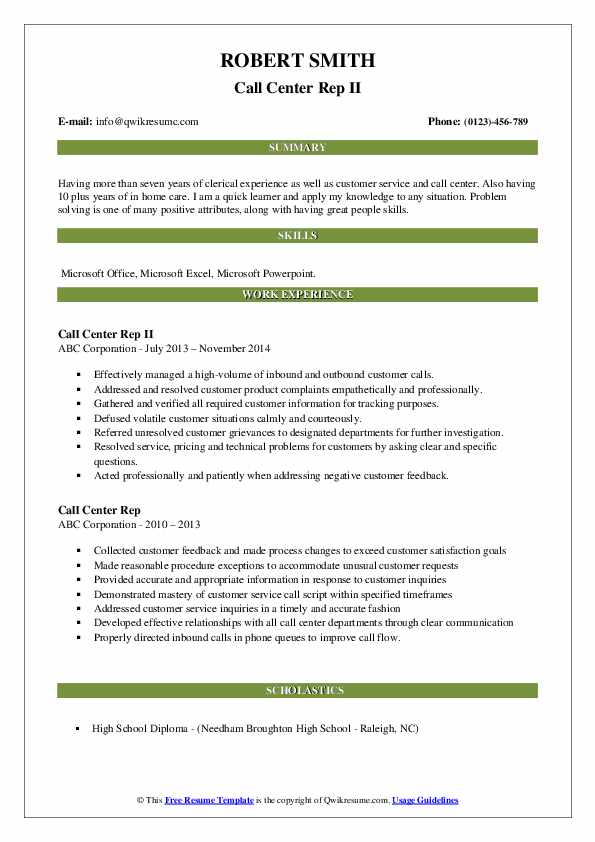 Call Center Rep Resume Samples QwikResume