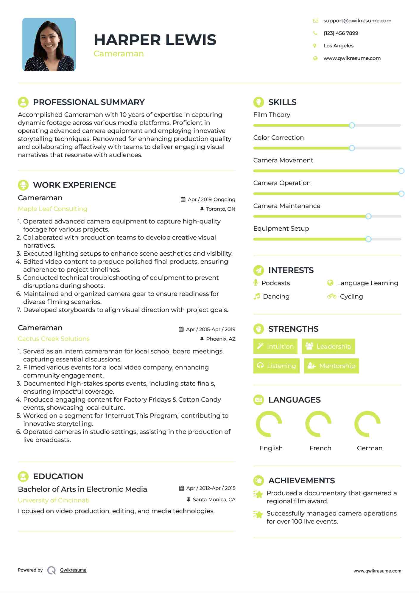 Cameraman Resume Samples QwikResume cameraman-resume-samples-qwikresume