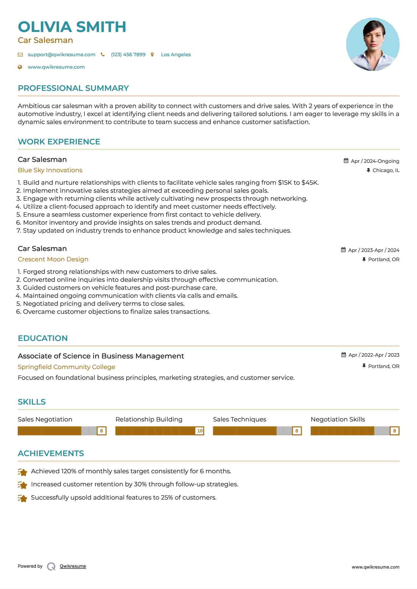 Car Salesman Resume Samples QwikResume
