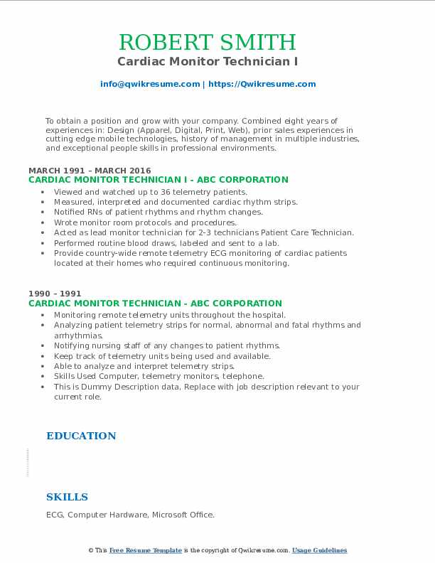 Heart Monitor Technician Job Description at Hilda Lefebre blog