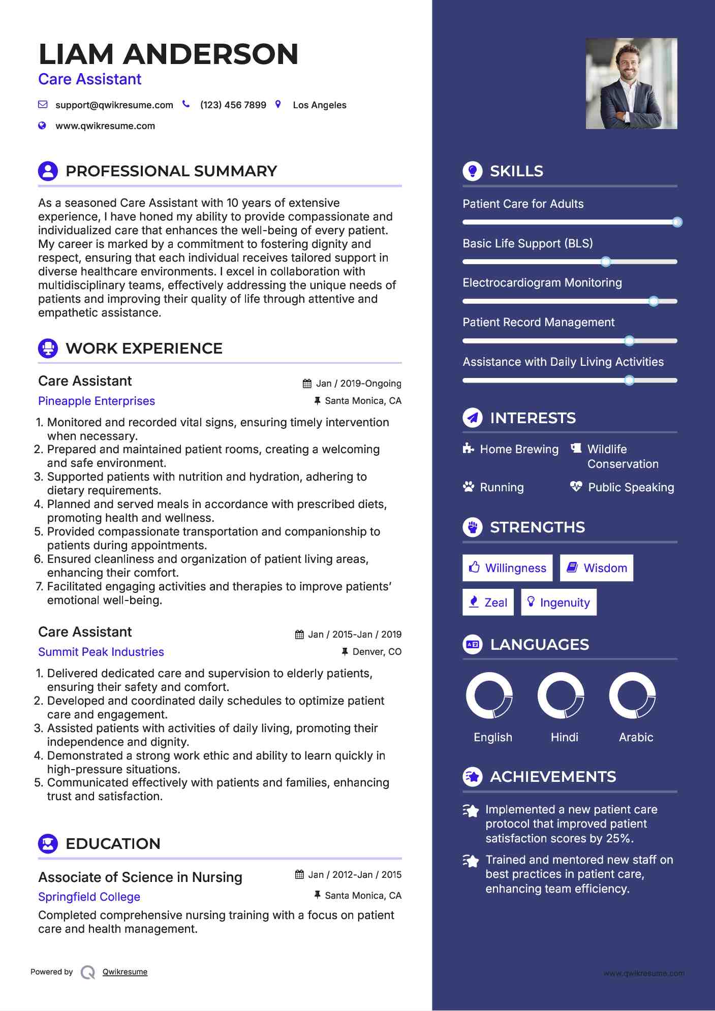 Care Assistant Resume Samples QwikResume