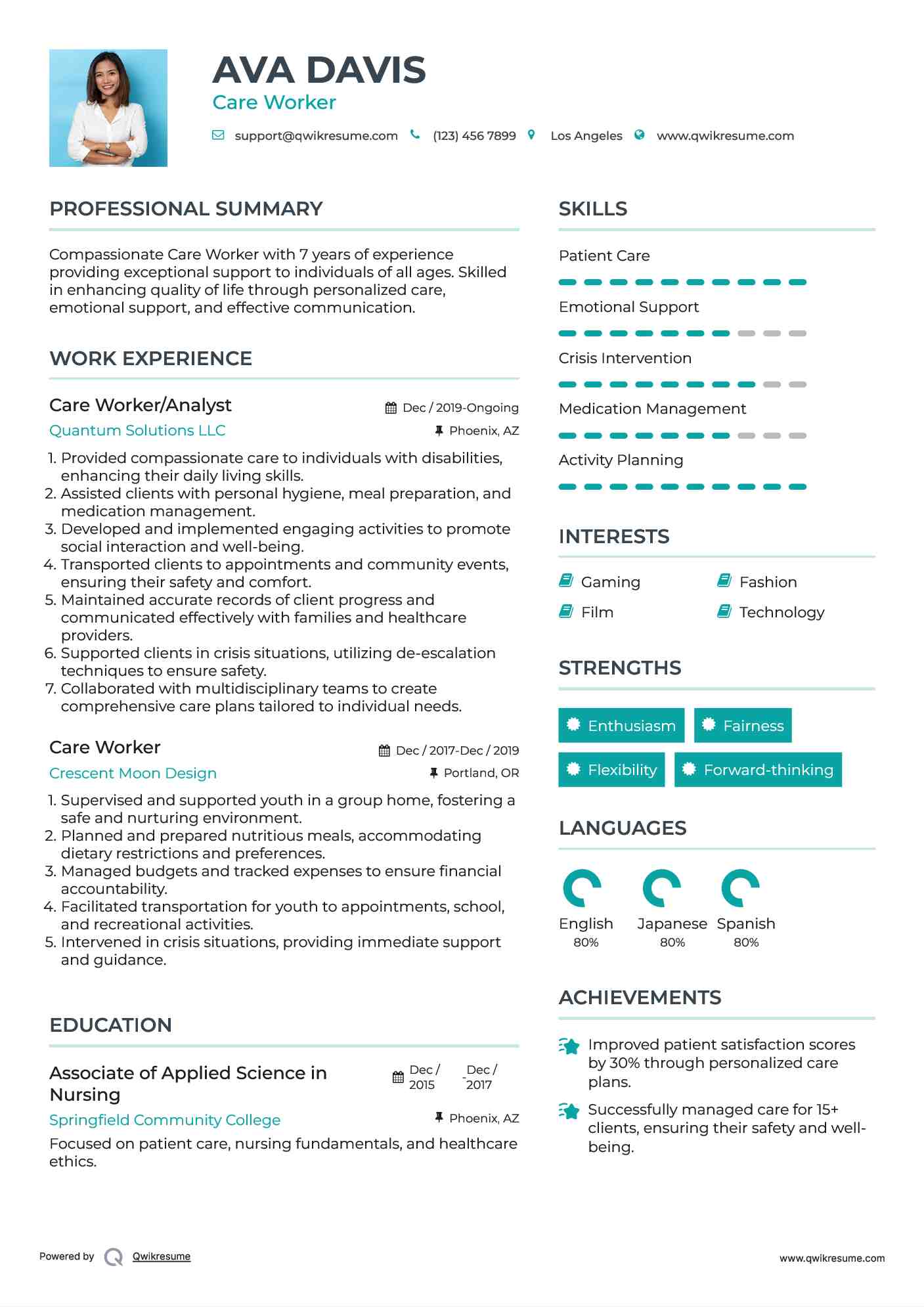 Care Worker Resume Samples QwikResume