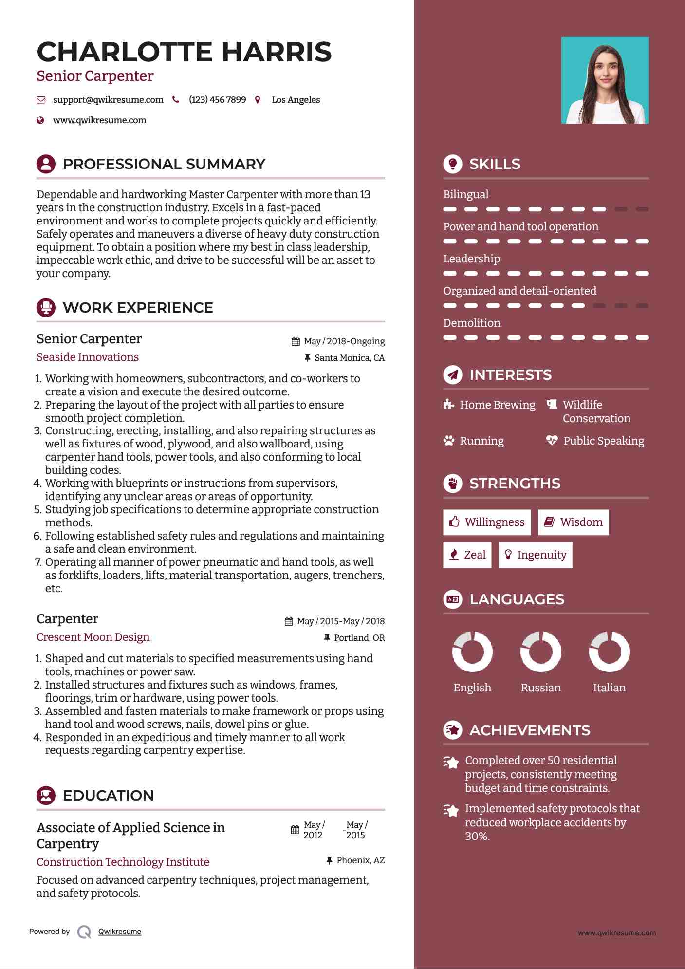 Construction Carpenter Resume Forbestfood