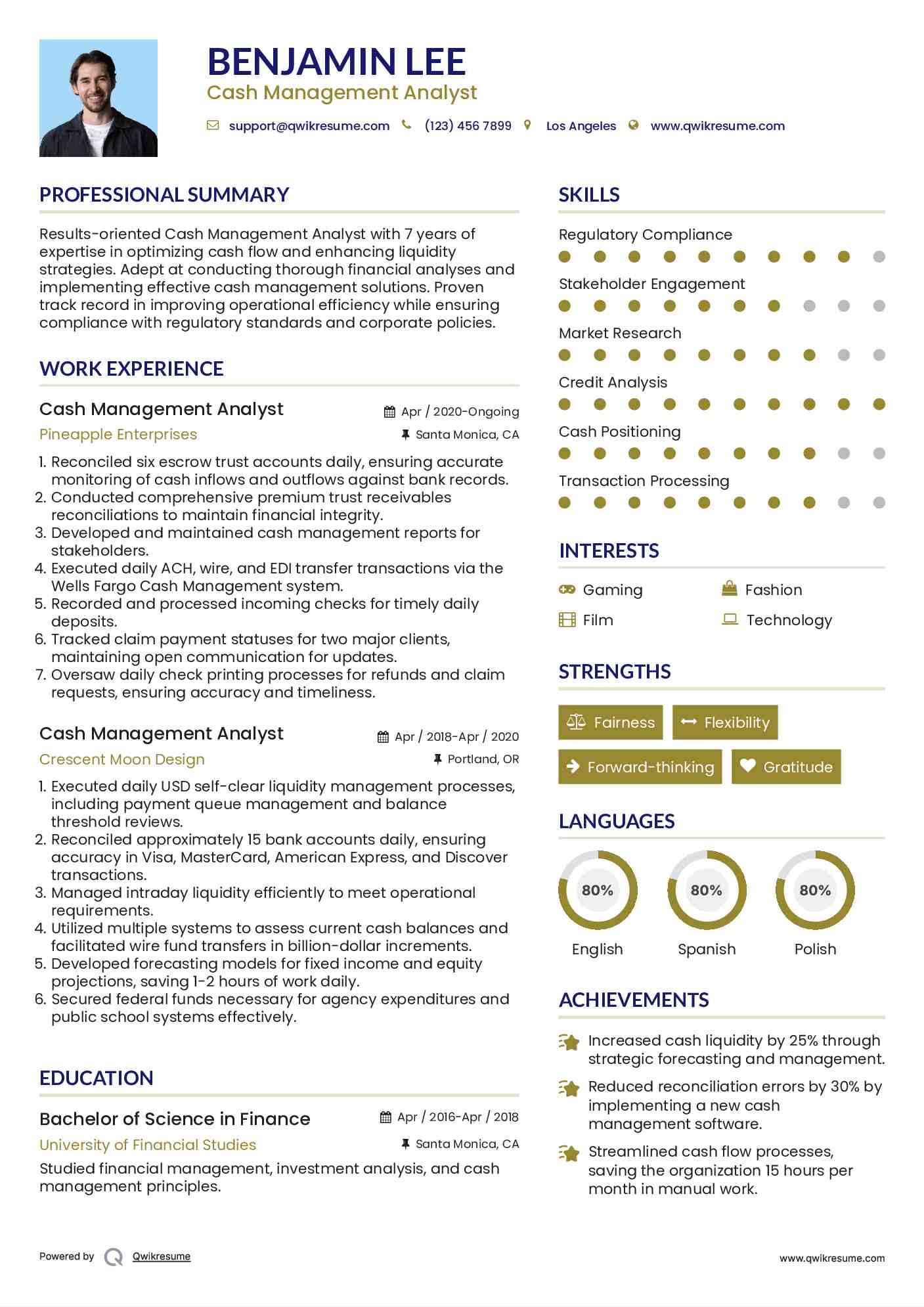 Cash Management Analyst Resume Samples QwikResume