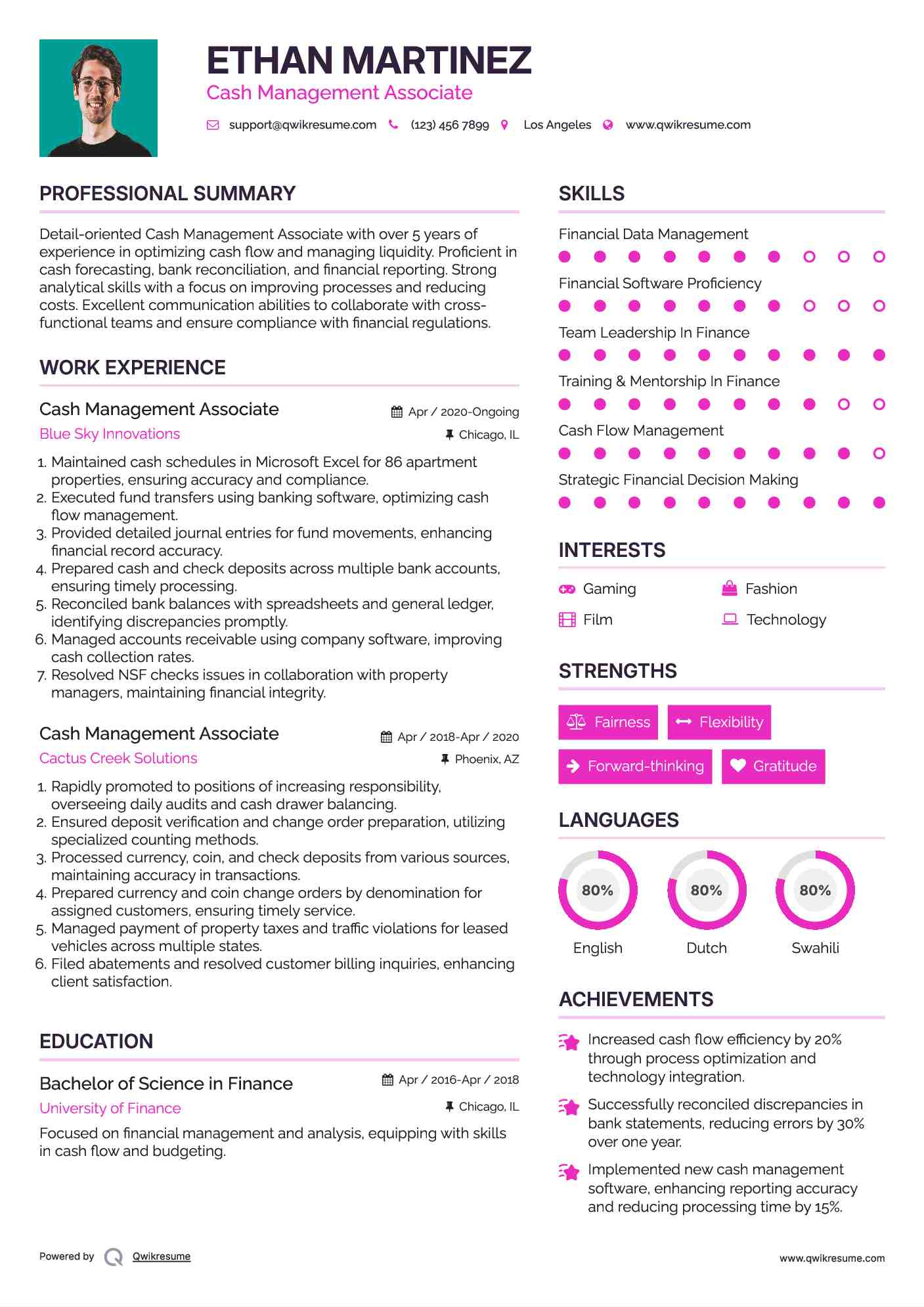 Cash Management Associate Resume Samples QwikResume