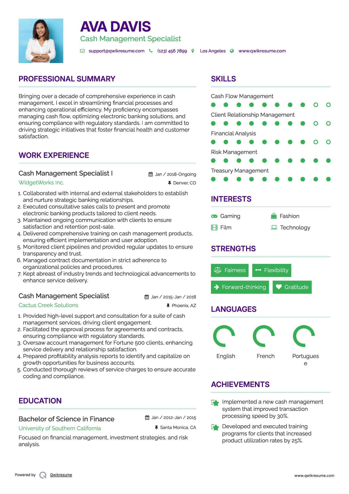 Cash Management Specialist Resume Samples QwikResume