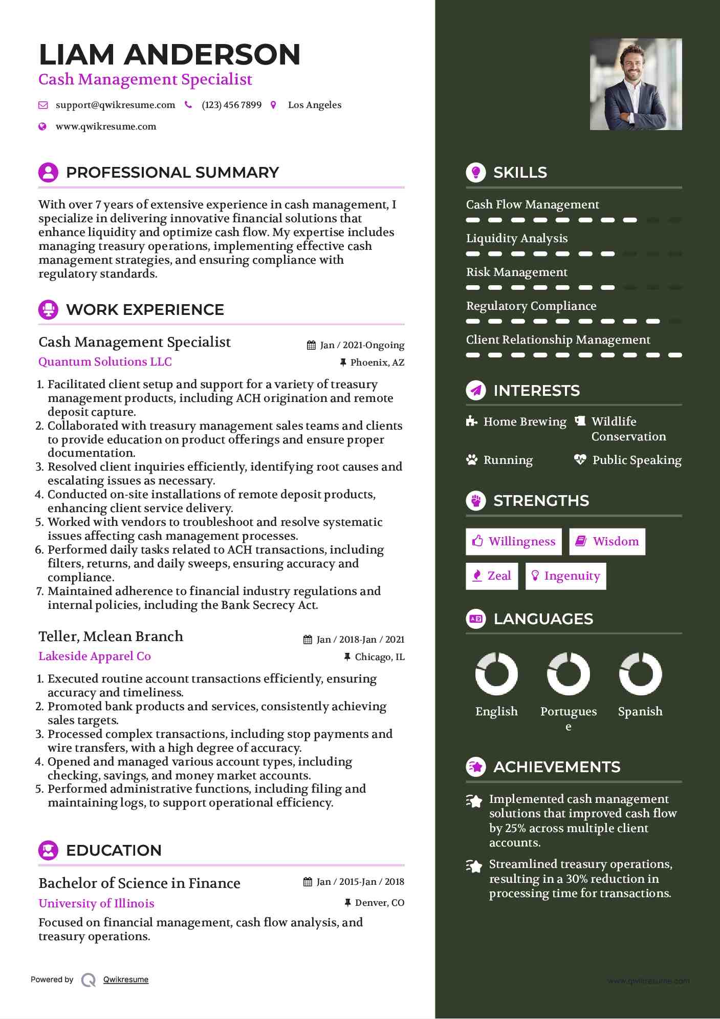 Cash Management Specialist Resume Samples QwikResume