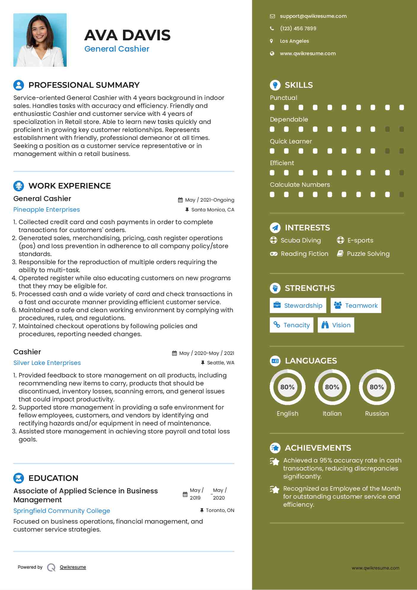 Cashier Resume Samples QwikResume