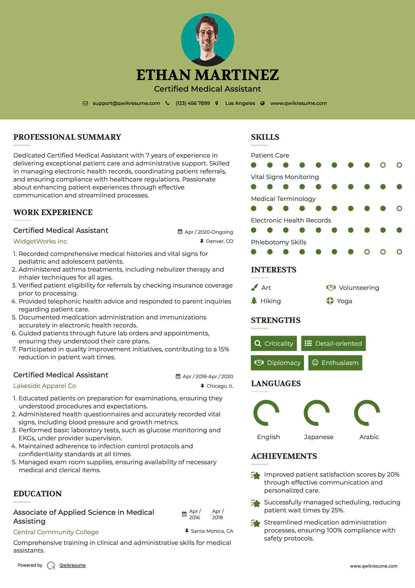 Certified Medical Assistant Resume Samples QwikResume