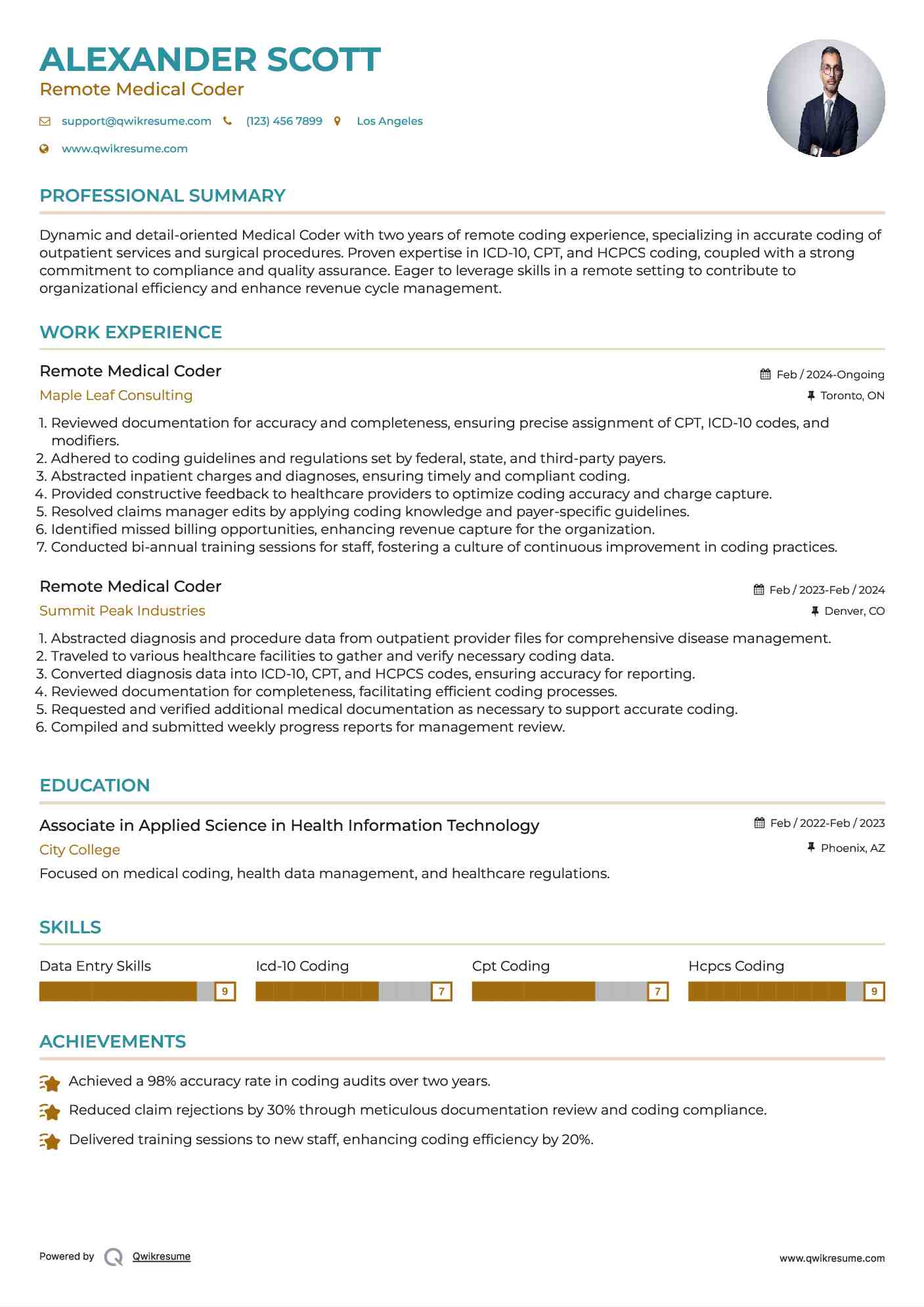 Remote Medical Coder Resume Samples QwikResume
