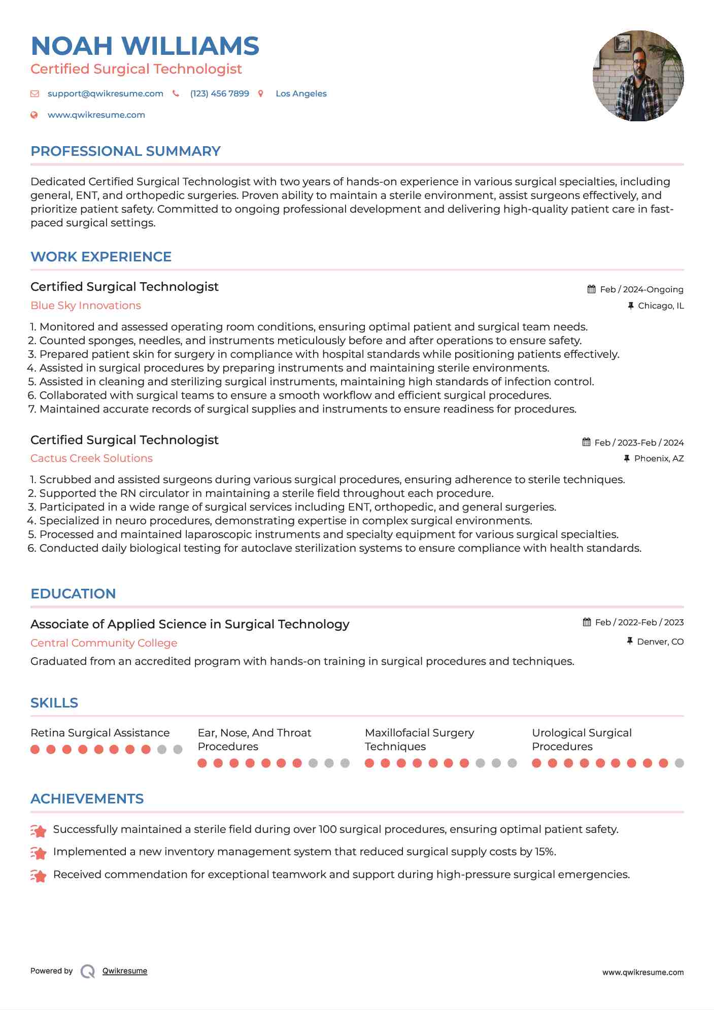 Free Surgical Technologist Resume Templates