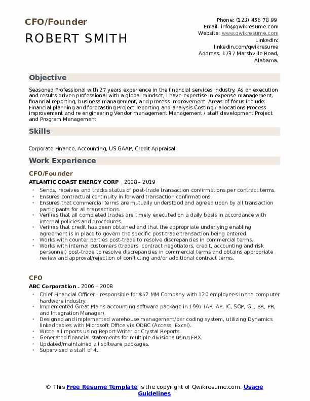 CFO Resume Samples | QwikResume