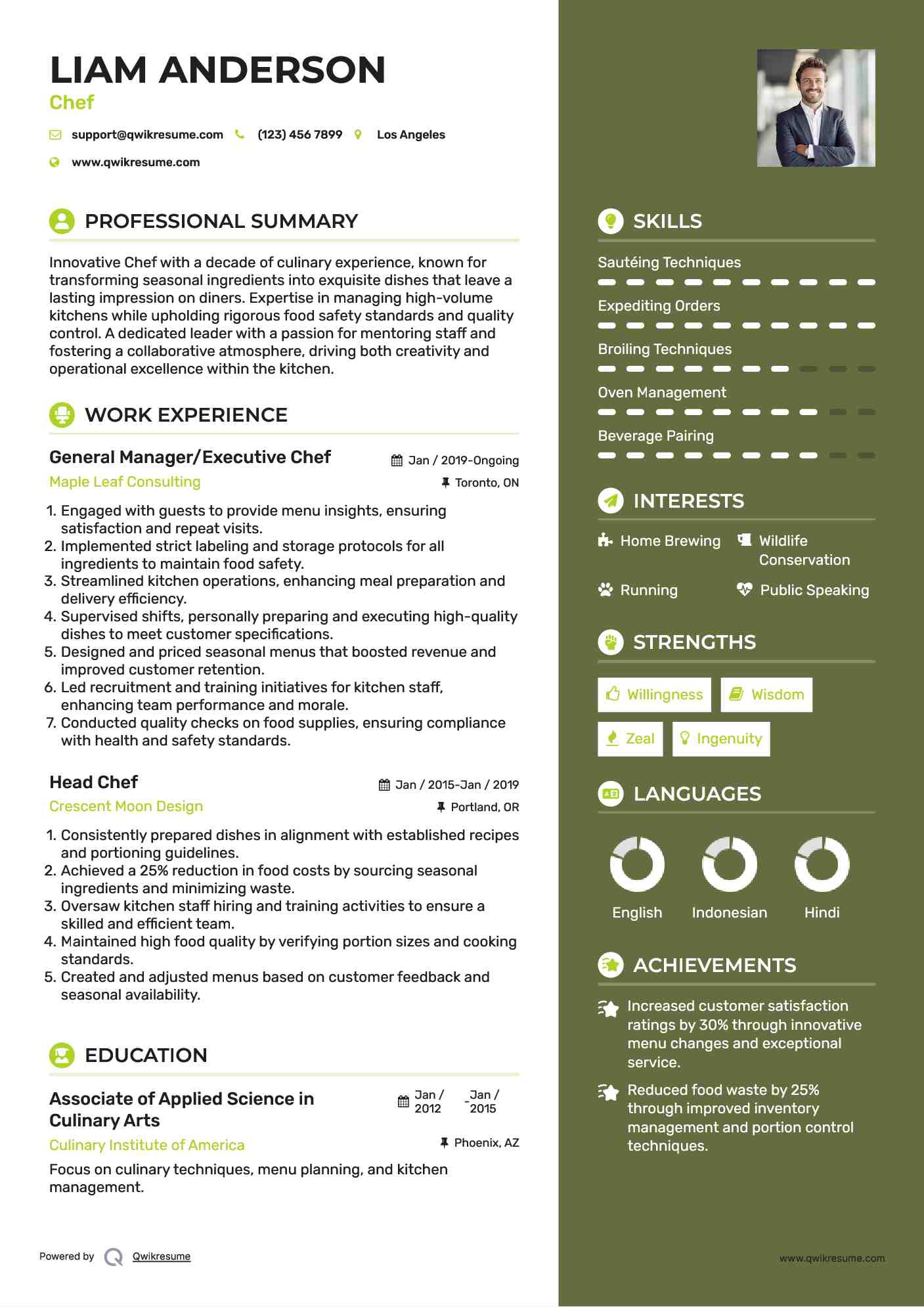 Chef Resume Samples QwikResume