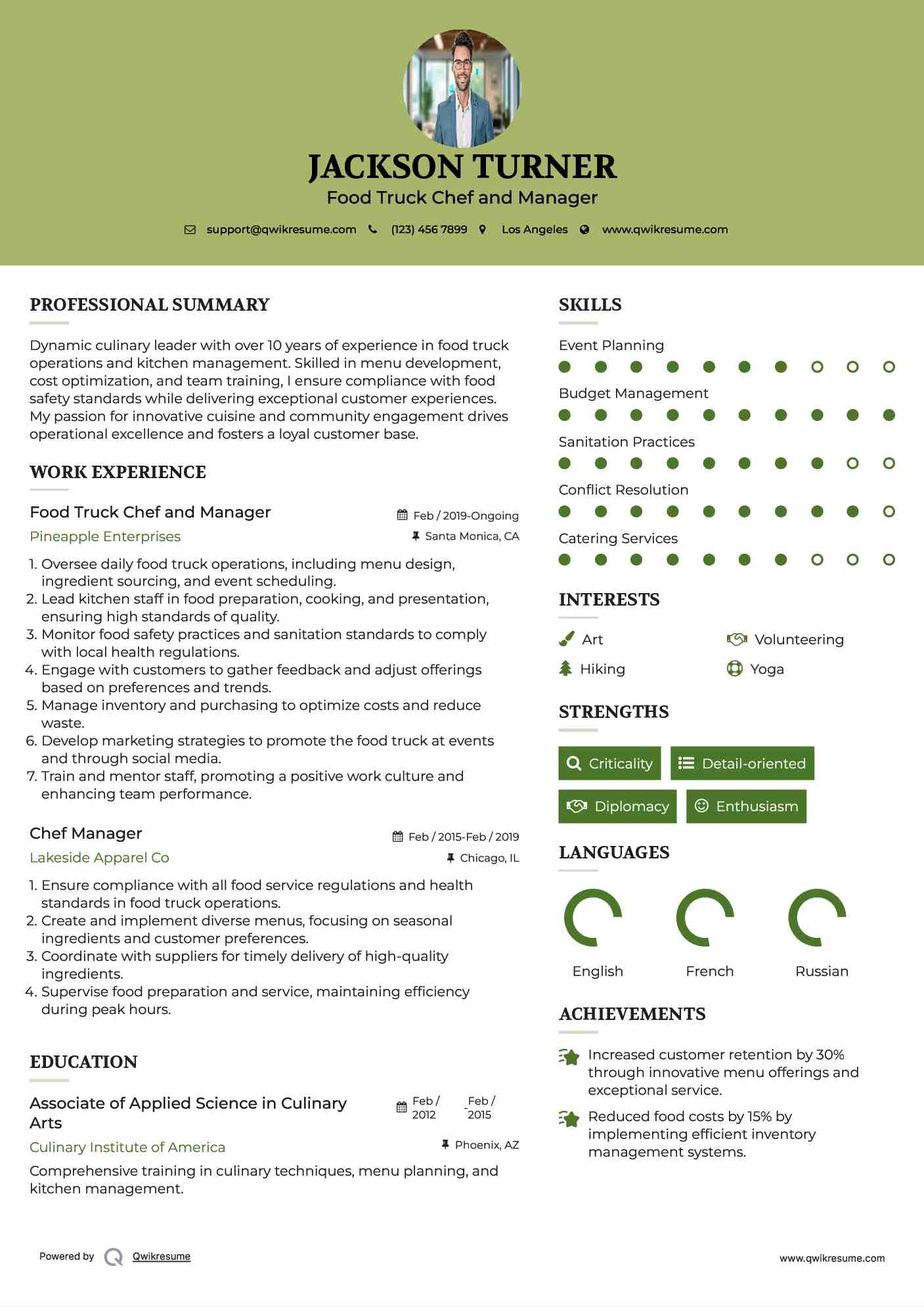 Chef Manager Resume Samples QwikResume