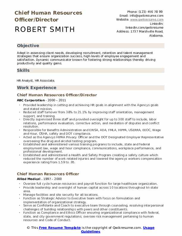 Chief Human Resources Officer Resume Samples | QwikResume