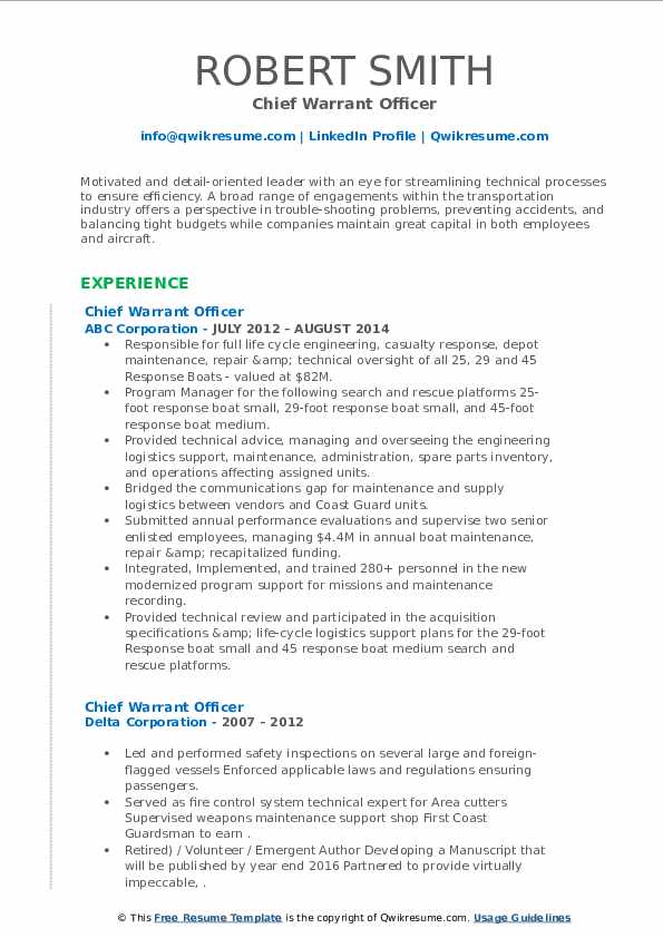 Warrant Officer Resume