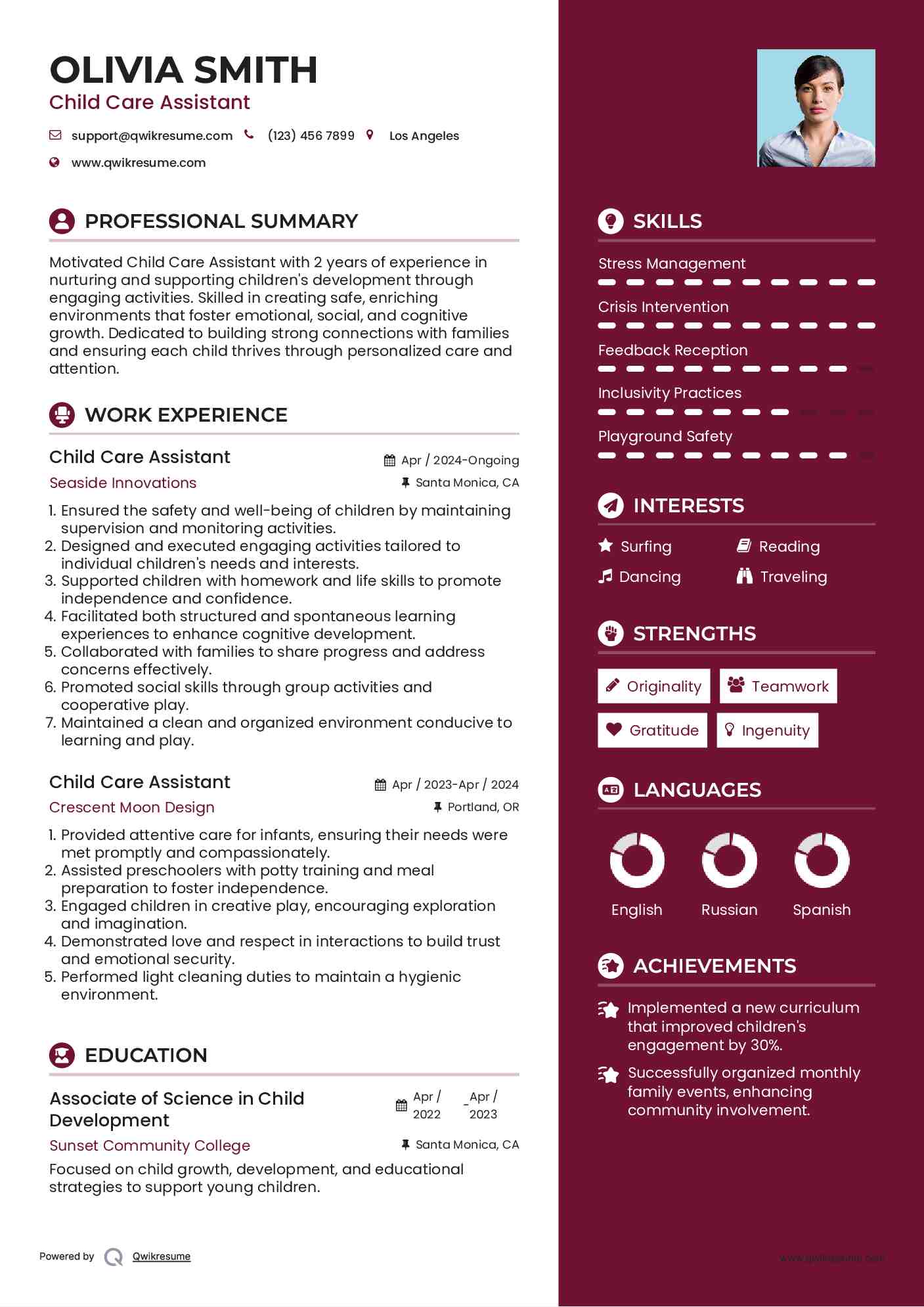 Child Care Resume Templates Free Printable Templates