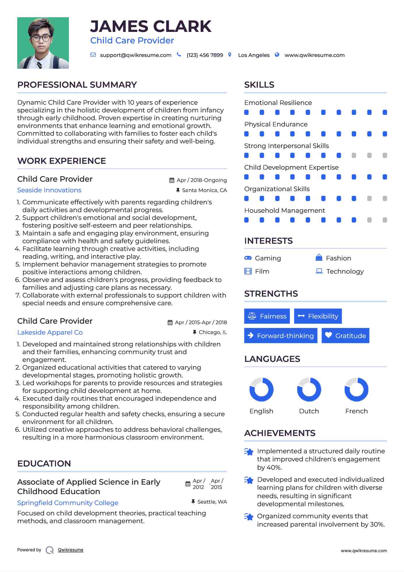 Child Care Provider Resume Samples QwikResume