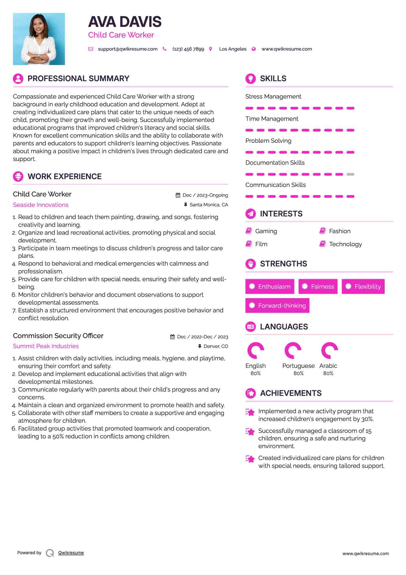 Child Care Worker Resume Samples QwikResume