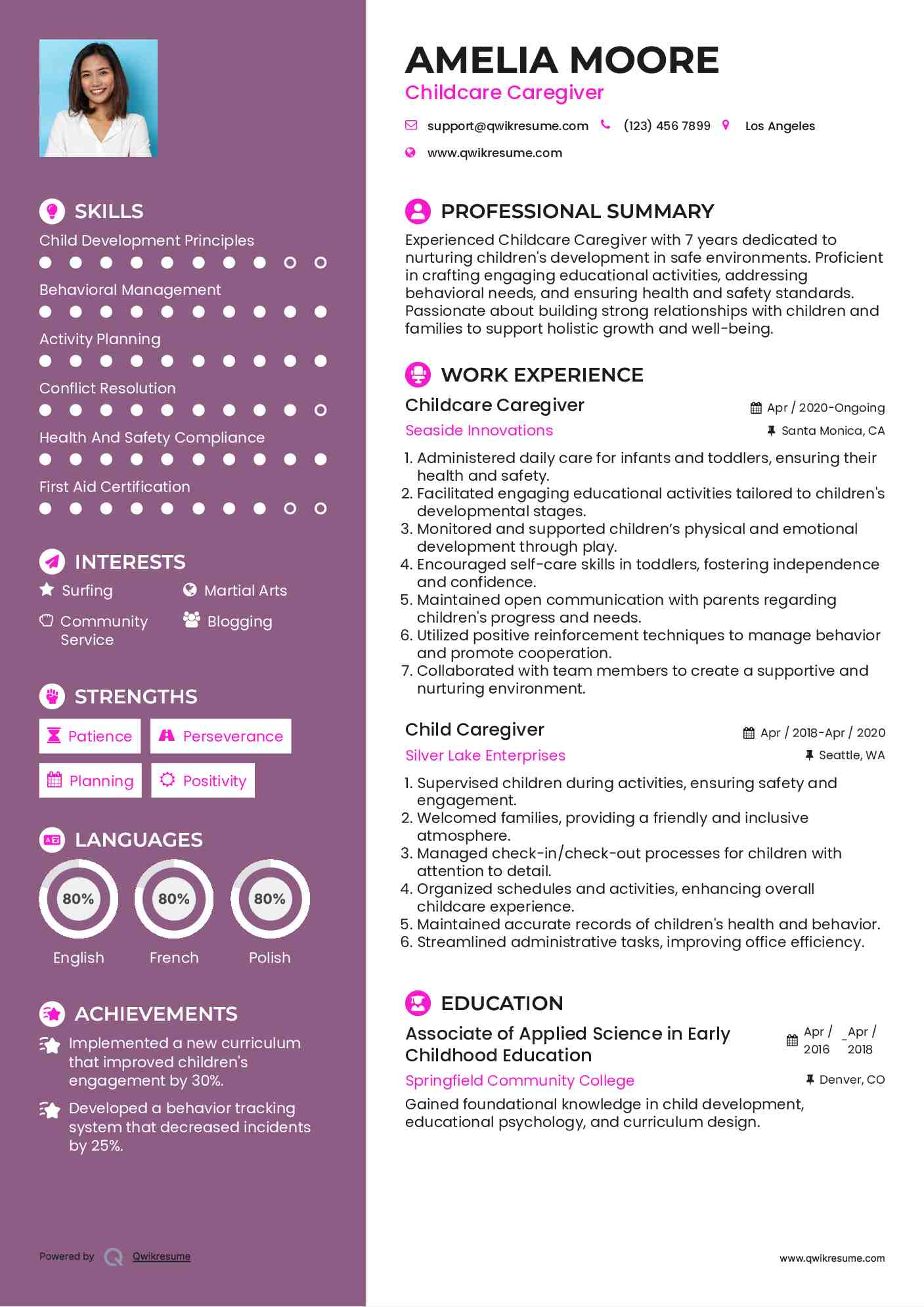 Child Caregiver Resume Samples QwikResume