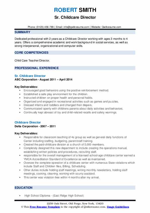 Childcare Director Resume Samples | QwikResume