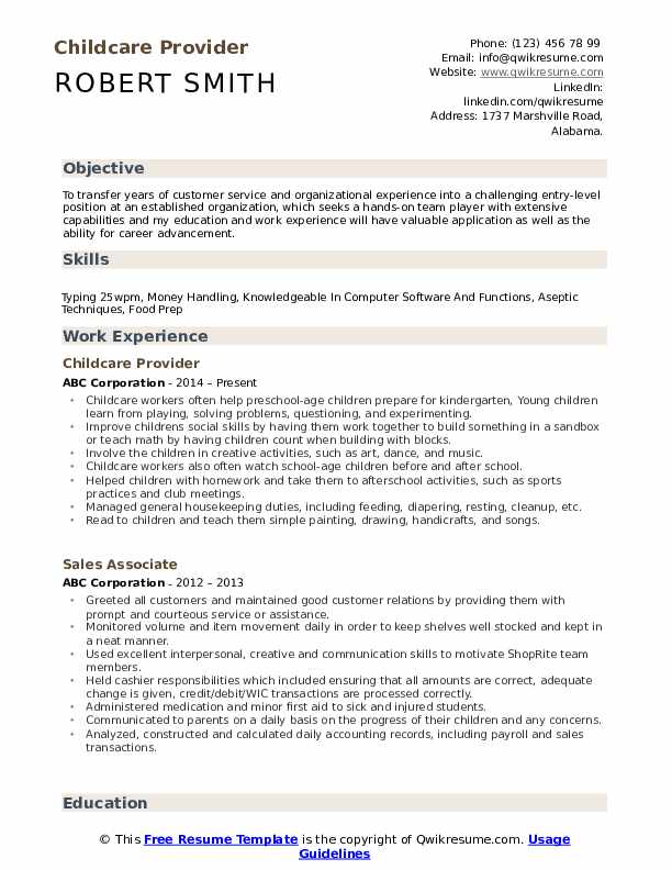 Childcare Provider Resume Samples QwikResume