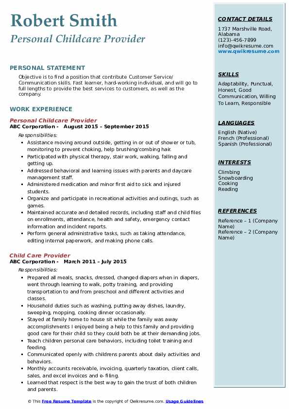 Childcare Provider Resume Samples QwikResume