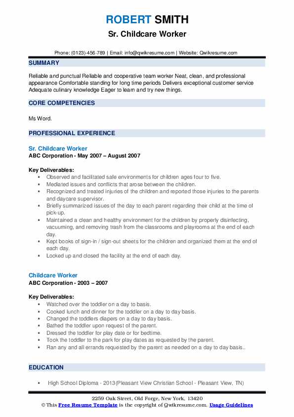 Childcare Worker Resume Samples QwikResume